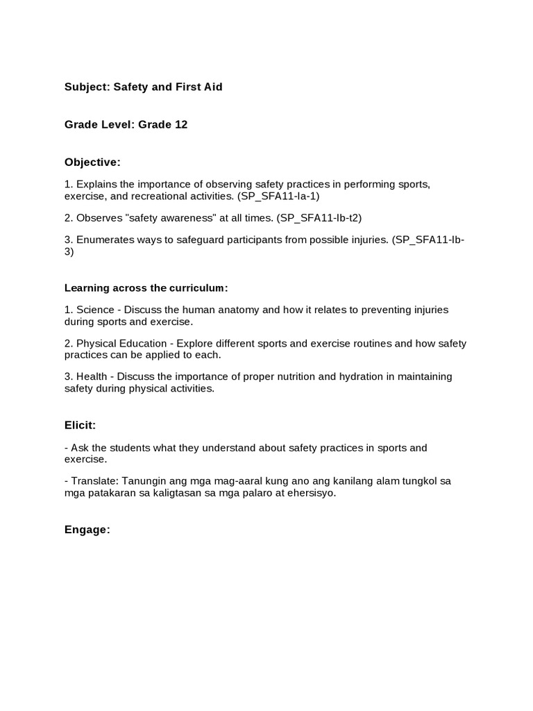 Lesson - Plan Safety and First Aid | PDF | Risk | Rubric (Academic)