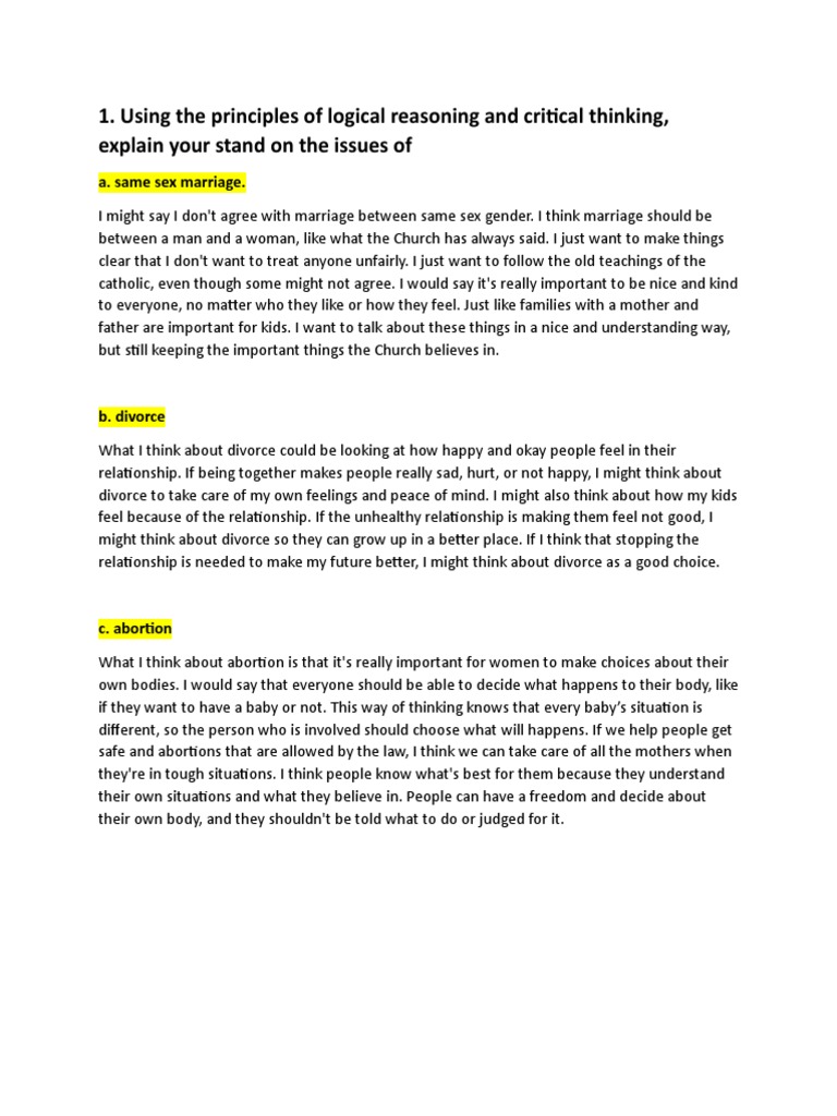 Moral Perspectives on Marriage, Divorce, and Abortion | PDF | Feeling ...