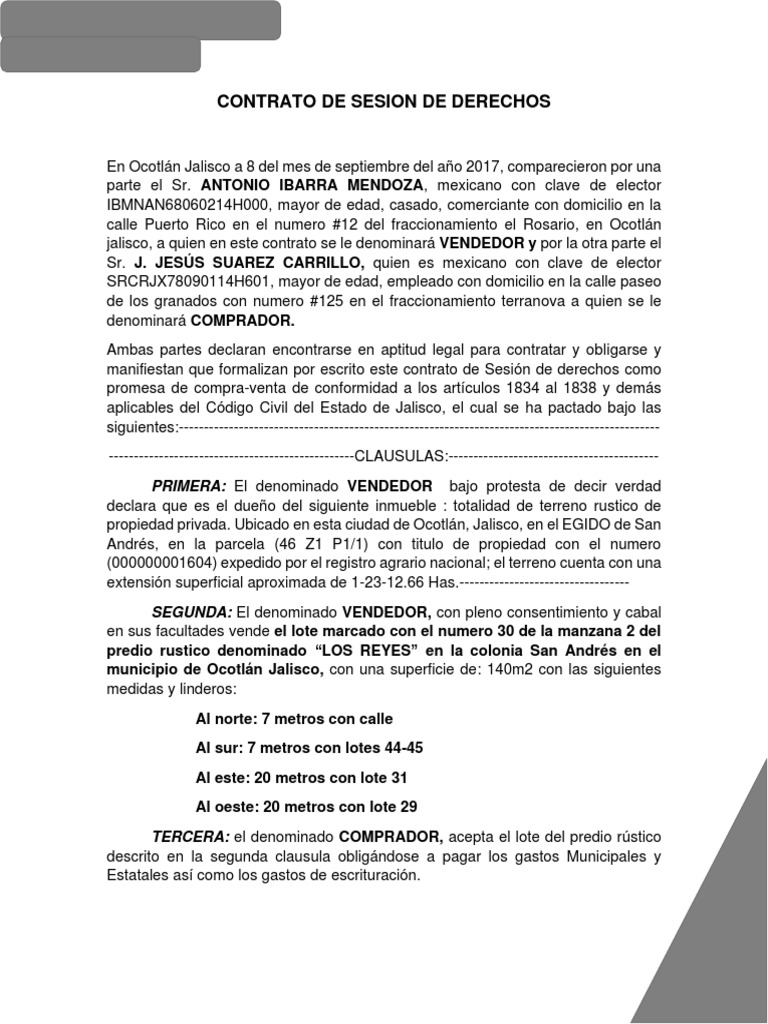 Contrato de Sesion de Derechos | PDF | Derecho privado | Derecho civil (sistema legal)