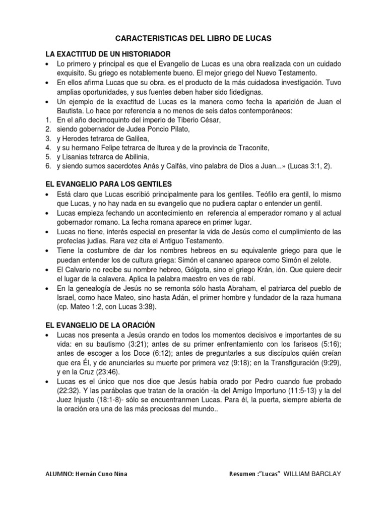 Características del Evangelio de Lucas | PDF | Evangelio De Lucas ...
