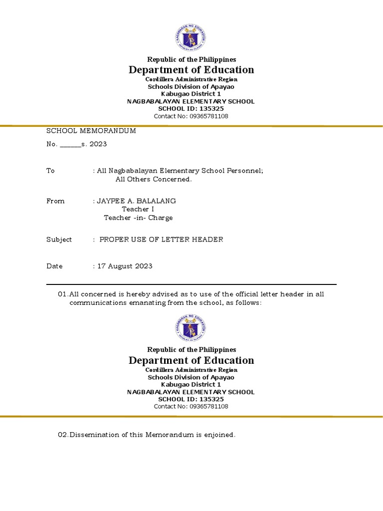 Proper Use of School Letter Header | PDF