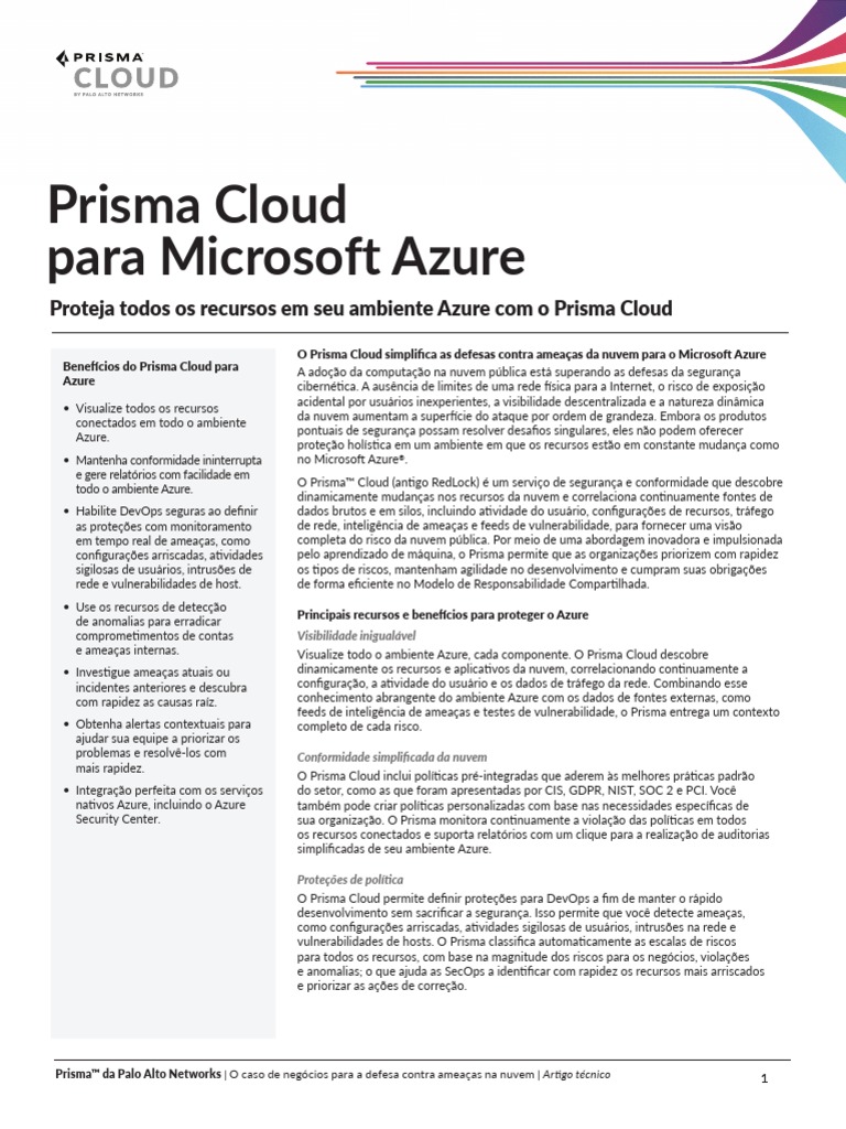 Prisma Public Cloud For Microsoft Azure Ds PTBR | PDF | Computação em ...