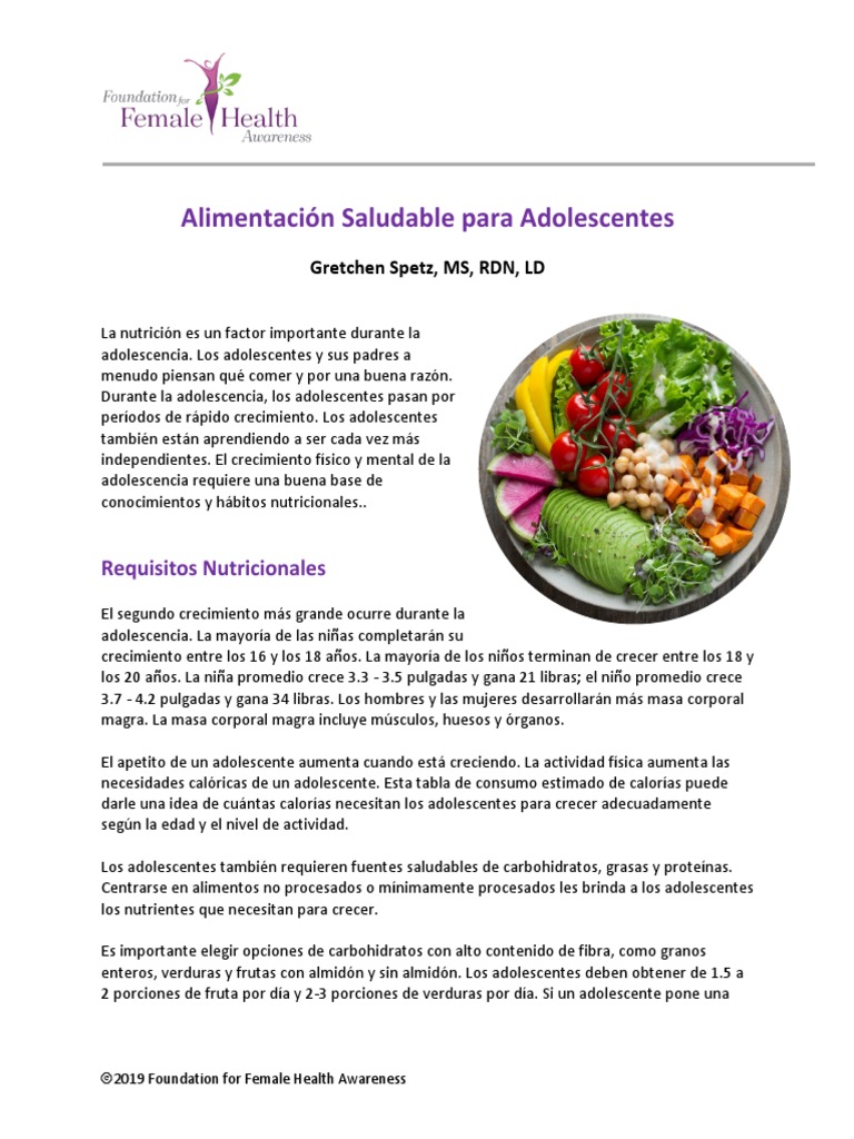Alimentación Saludable para Adolescentes | PDF | Alimentos | Vitamina D