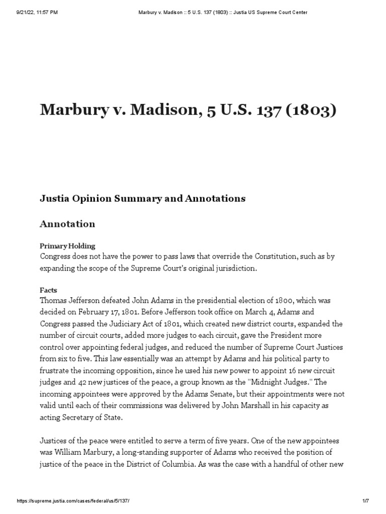 3 - Marbury v. Madison - 5 U.S. 137 (1803) - Justia US Supreme Court ...