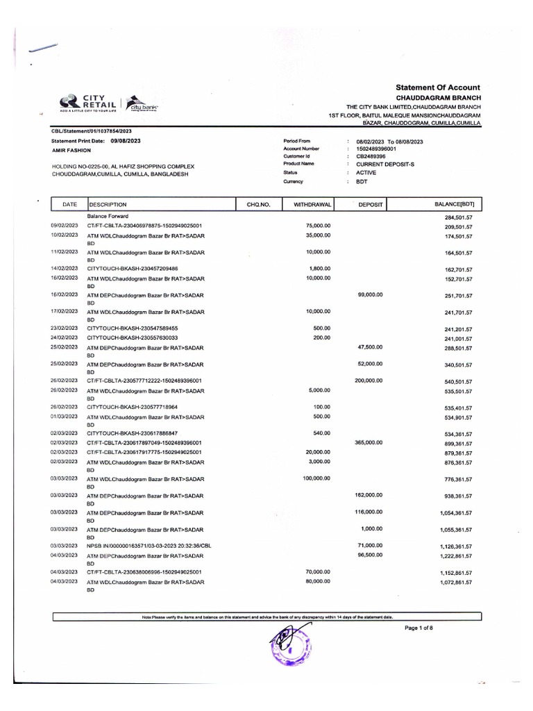 City Bank Statement | PDF