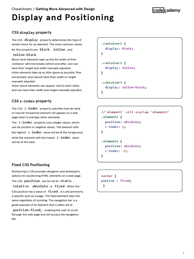 Getting More Advanced With Design - Display and Positioning Cheatsheet ... Getting More Advanced With Design - Display and Positioning Cheatsheet ...