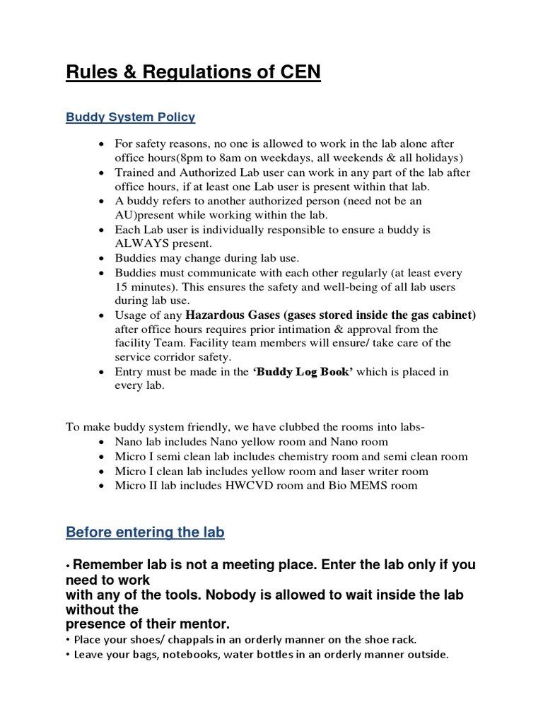 CEN Lab Buddy System Guidelines | PDF | Home & Garden