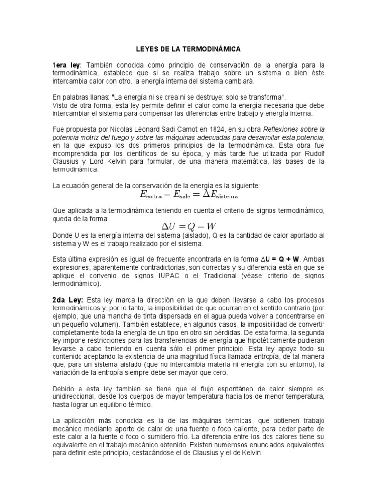 LEYES DE LA TERMODINAMICA | PDF | Termodinámica | Entropía