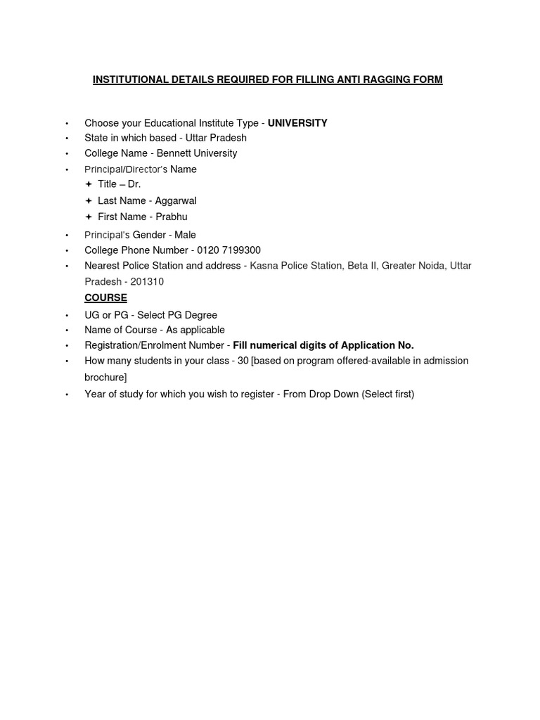 Anti Ragging Details | PDF