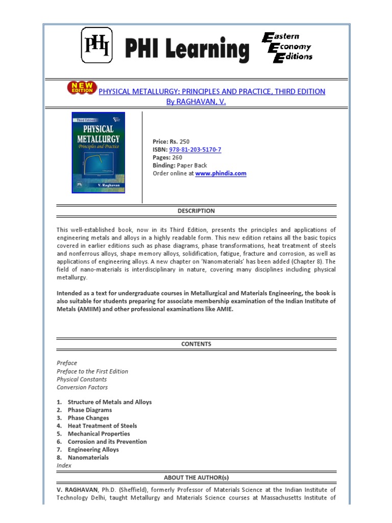 Physical Metallurgy Principles and Practice Third Edition by Raghavan V ... Physical Metallurgy Principles and Practice Third Edition by Raghavan V ...