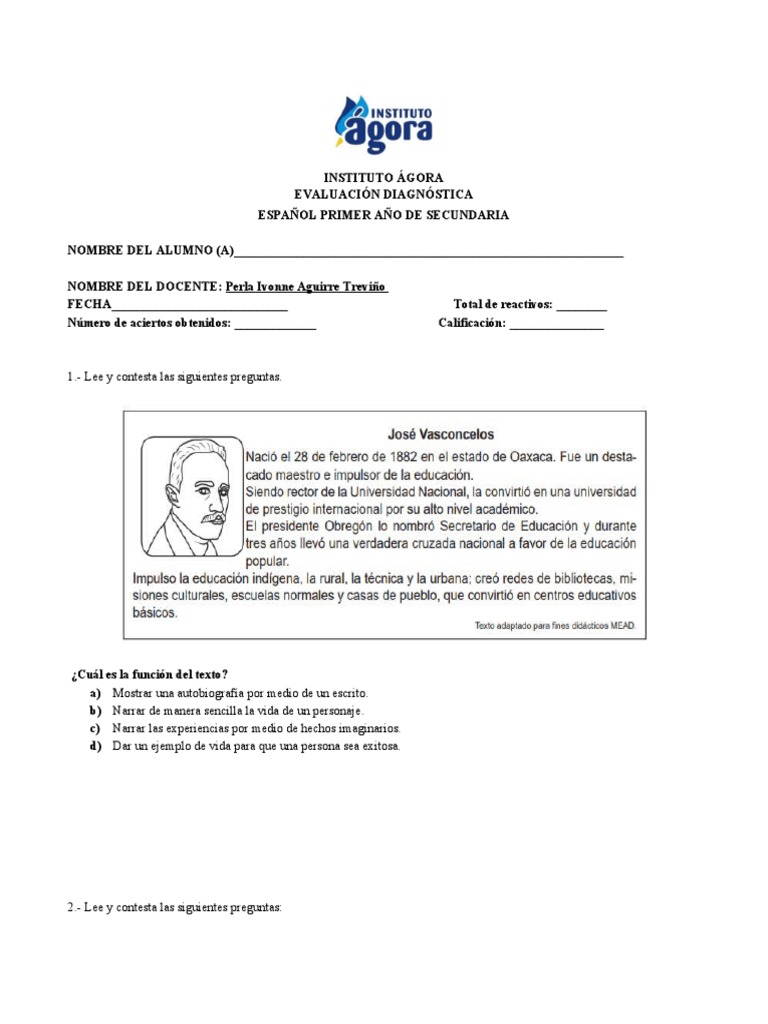 Evaluación Diag. Español1 | PDF | Adverbio | Comillas