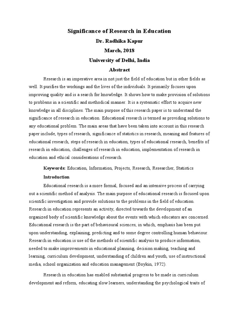 Significance of Research in Education - Research Article | PDF ...