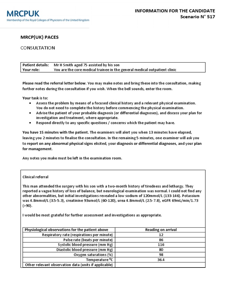 PACES23 Scenario Videos - Consultation With Surrogate | PDF | Blood Pressure | Medical Diagnosis