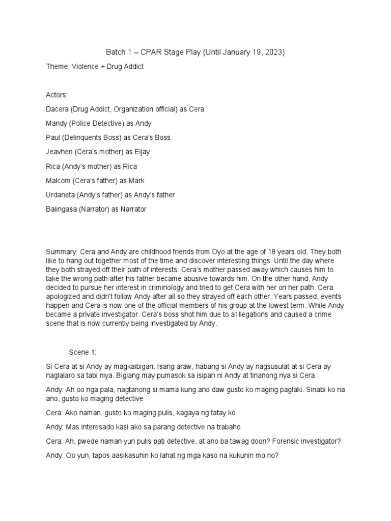Batch 1 CPAR Stageplay | PDF