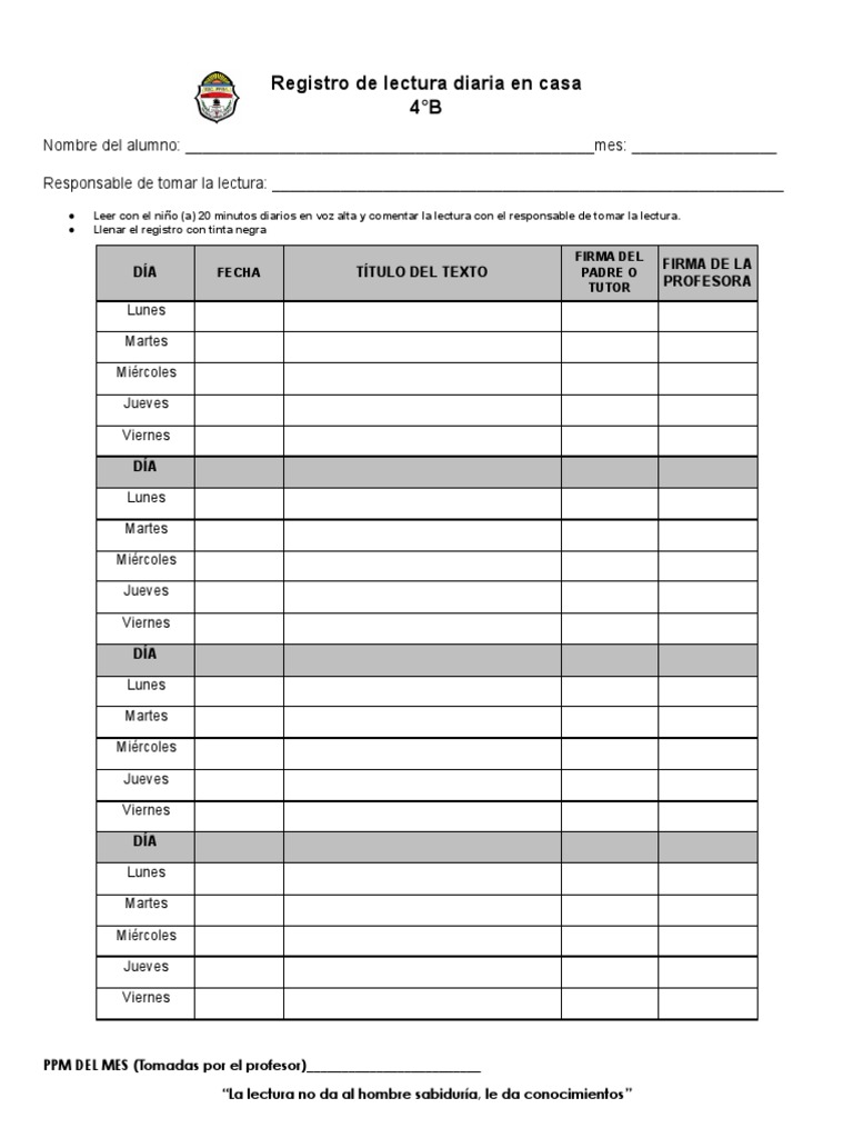 Registro Diario de Lectura 4°B | PDF