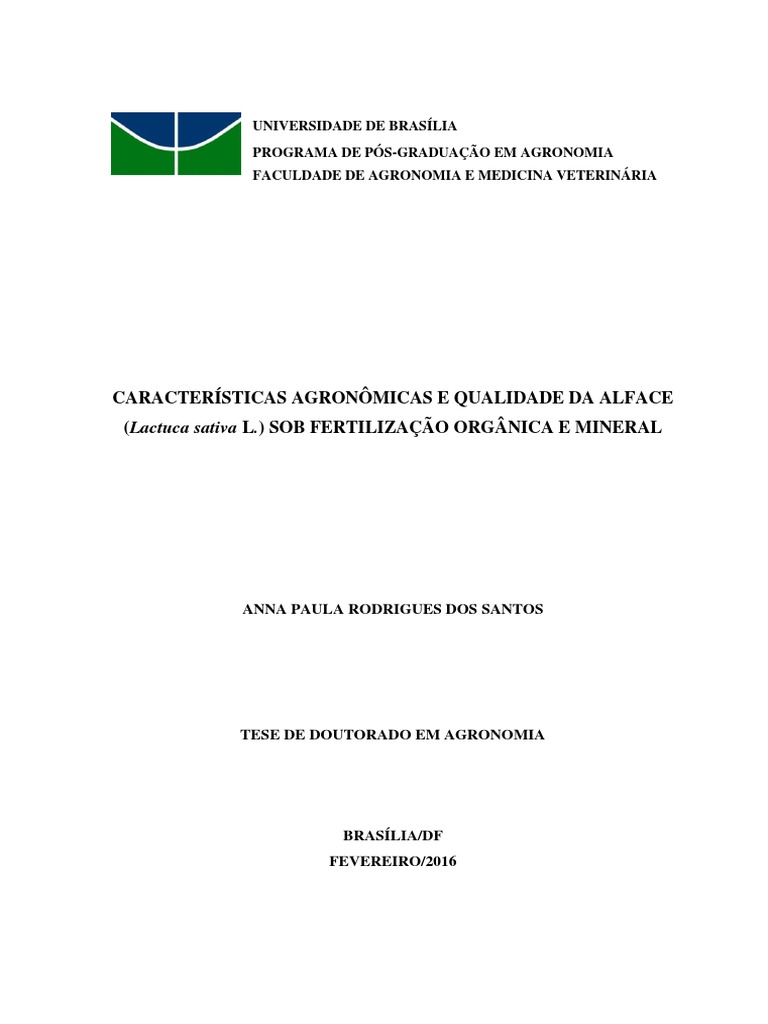 Características Agronômicas E Qualidade Da Alface (Lactuca Sativa L ...