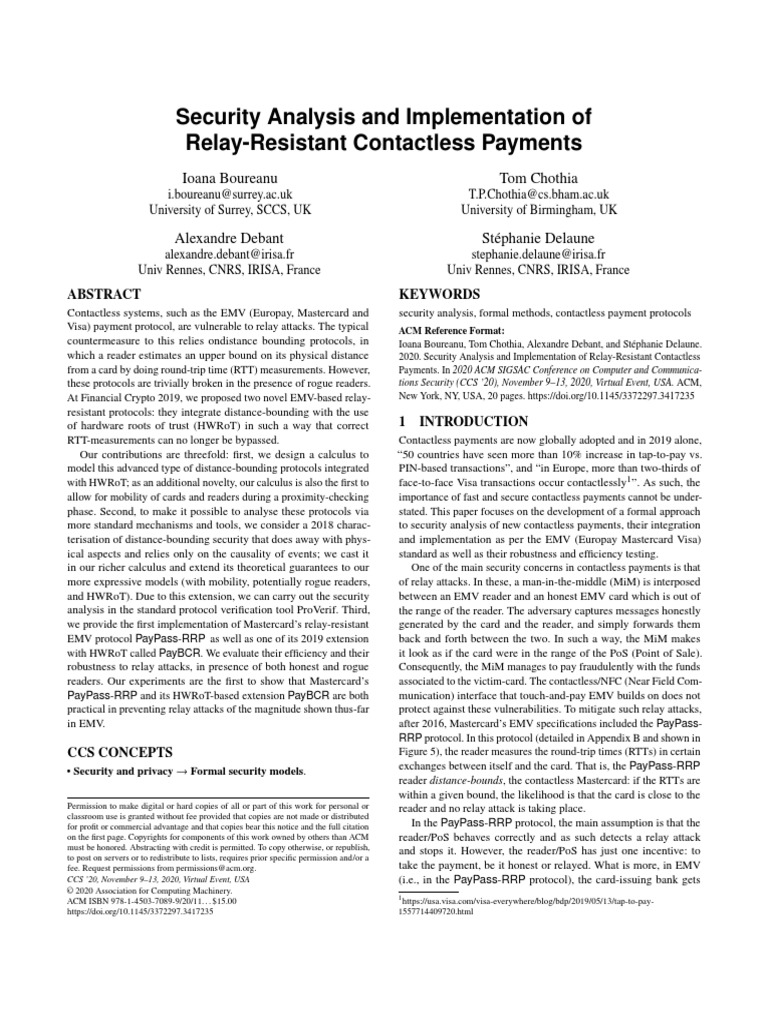 Security Analysis and Implementation of Relay-Resistant Contactless ...