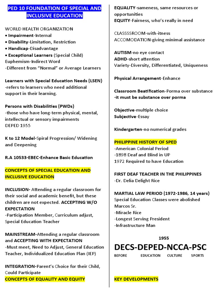 Ped 10 Foundation of Special and Inclusive Education | PDF | Special ...