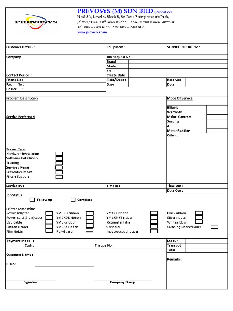 Field Service Form | PDF | Office Equipment | Manufactured Goods