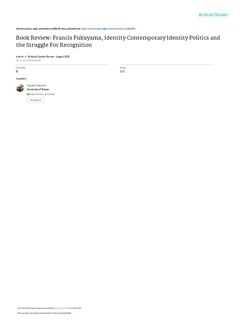 Identity Contemporary Identity Politicsandthe Struggle For Recognition ...