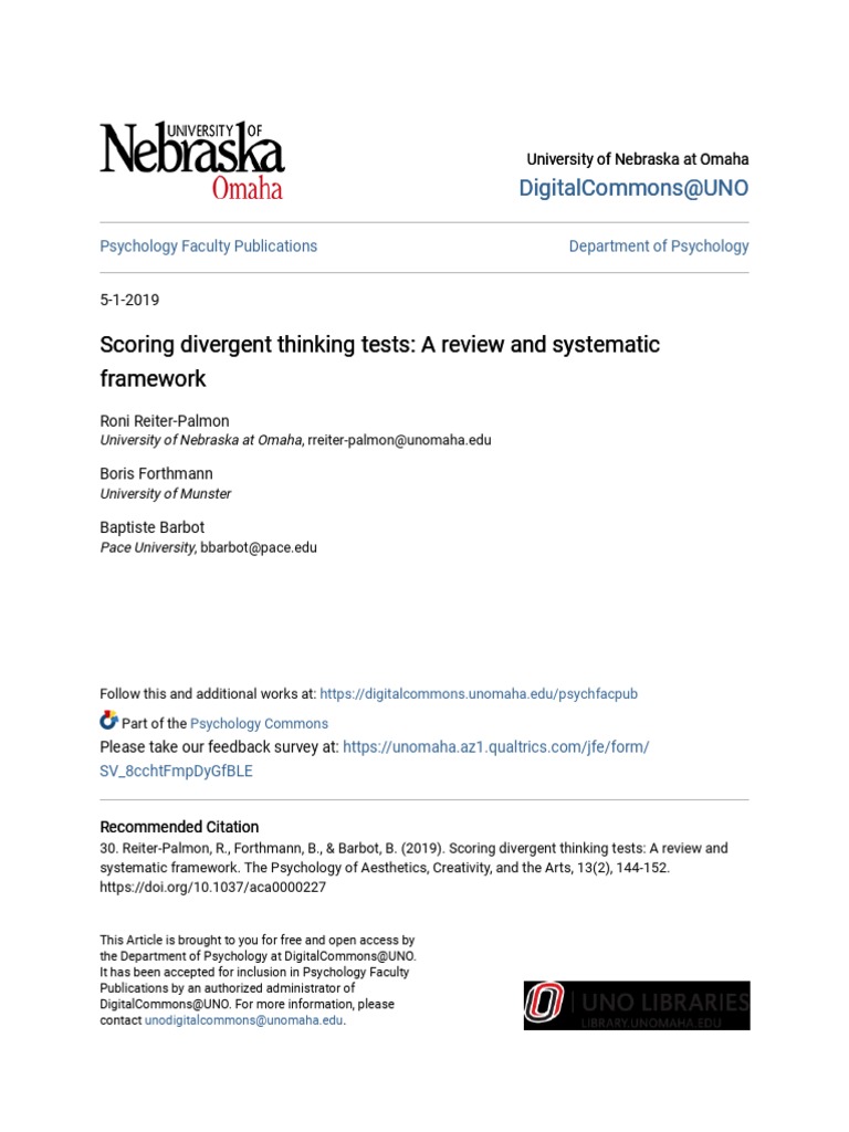 Divergent Thinking Test Scoring Guide | PDF | Creativity | Psychology