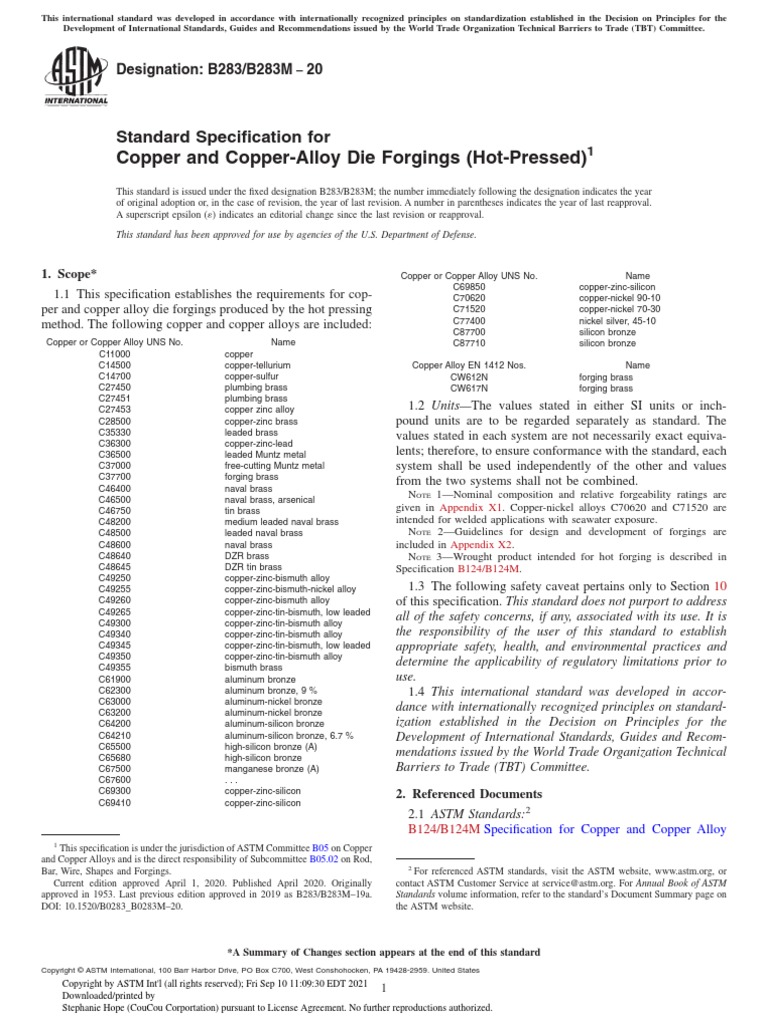 Astm B283-20 | PDF | Brass | Bronze