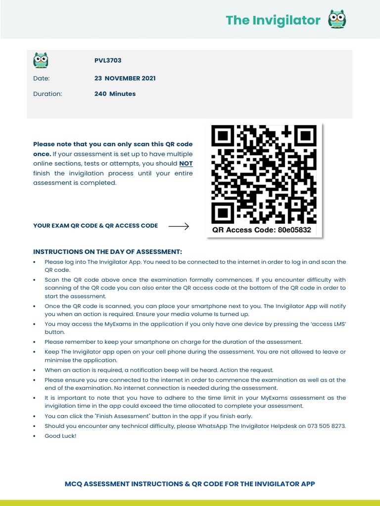 MCQ QR Code and Instructions - Distribution To Students - PVL3703 | PDF ...