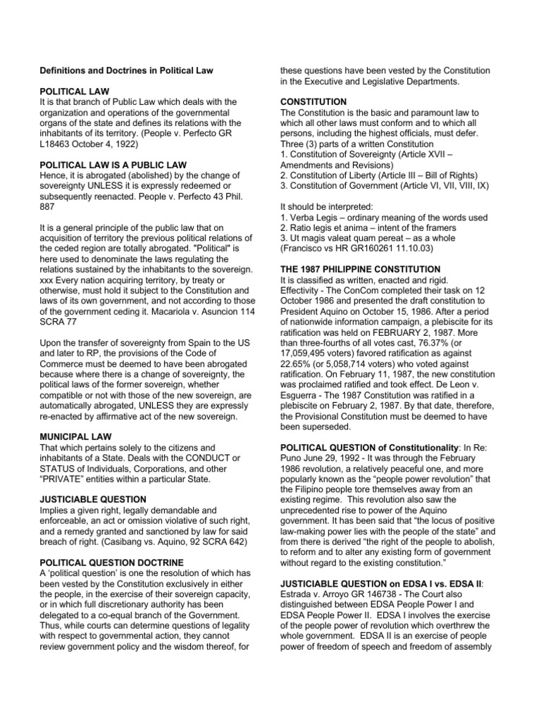 Definitions and Doctrines in Political Law | PDF | Search Warrant ...