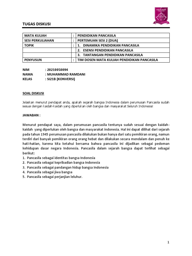 Tugas 3 - Muhammad Ramdani - 20210050094 - Pancasila | PDF