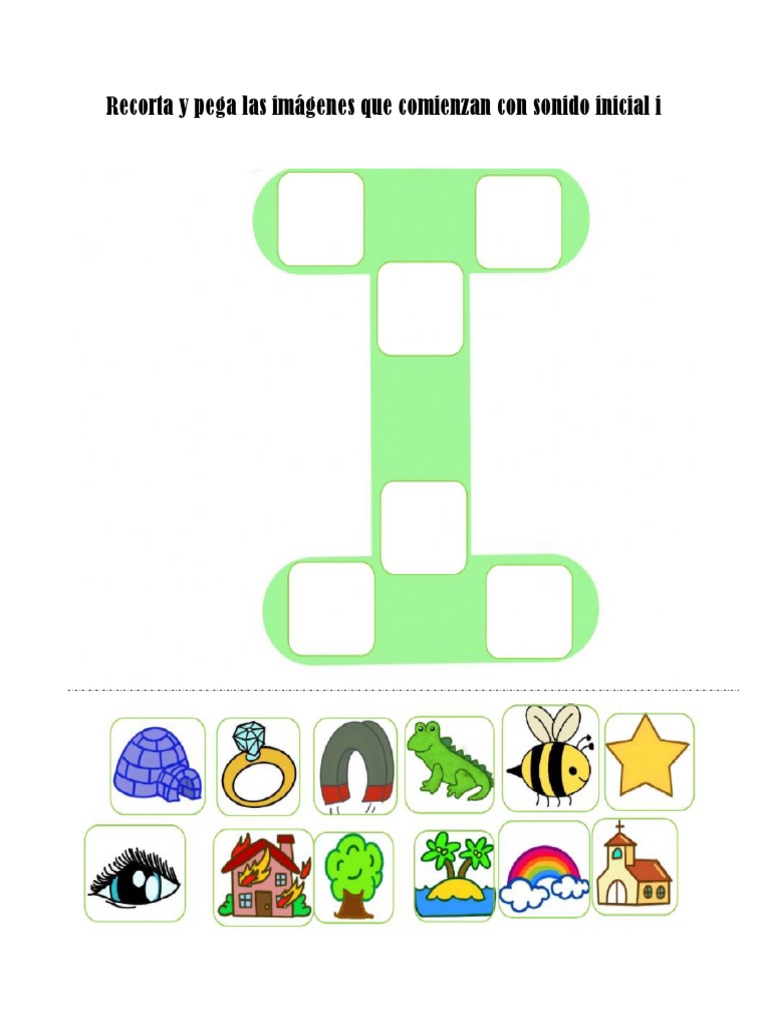 Recorta y pega las imágenes que comienzan con sonido inicial i | PDF