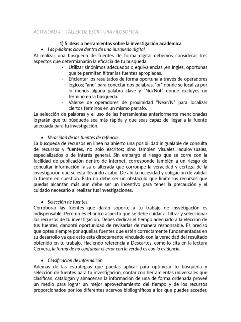 Actividad 4 - Taller de Escritura Filosofica | PDF | Verdad | Internet Actividad 4 - Taller de Escritura Filosofica | PDF | Verdad | Internet