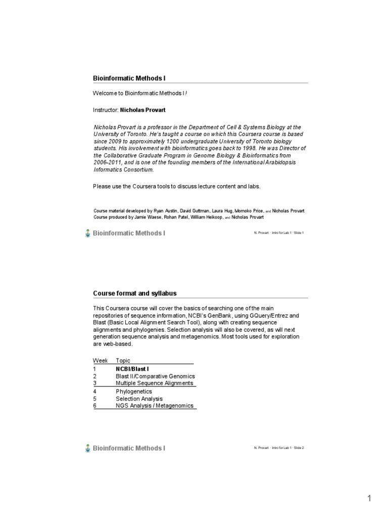 Bioinformatics for Biology Students | PDF | Bioinformatics | Gene