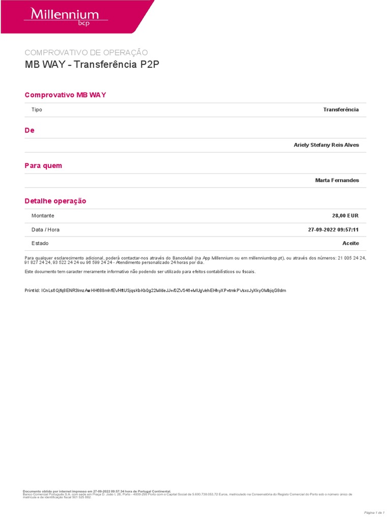 Comprovativo Millennium | PDF