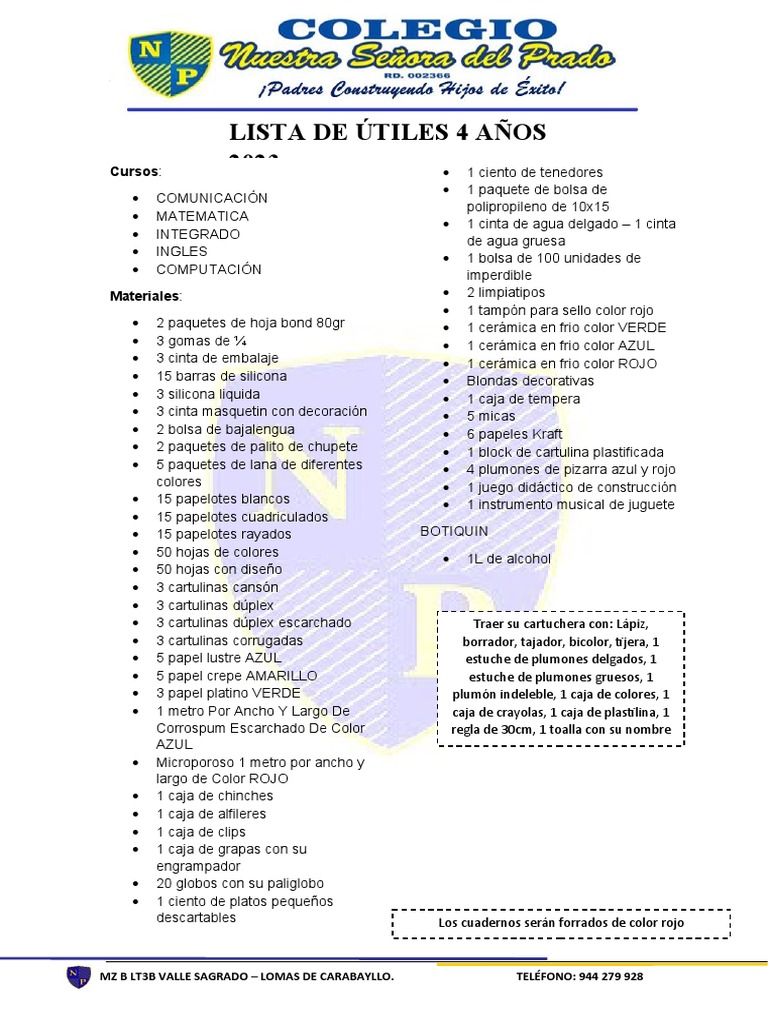 Lista de Utiles General | PDF