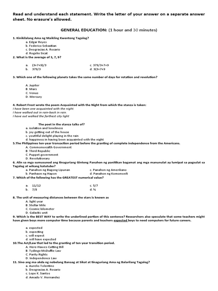 Final Examination | PDF | Tagalog Language | Astronomy