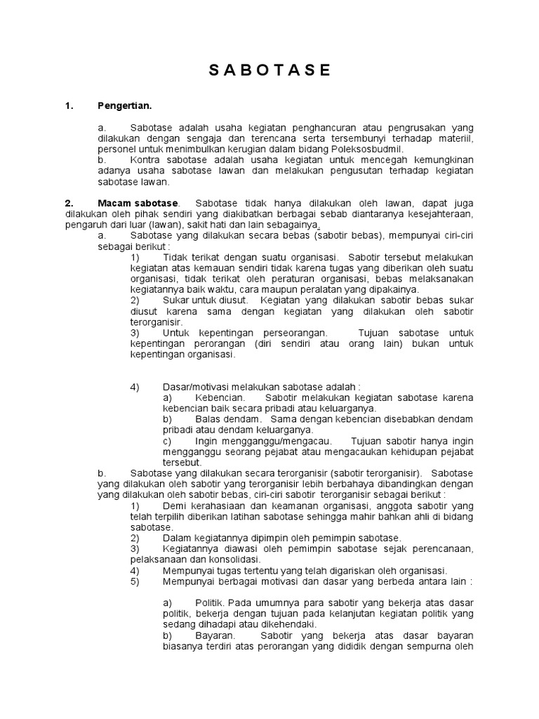 Sabotase: 1. Pengertian | PDF