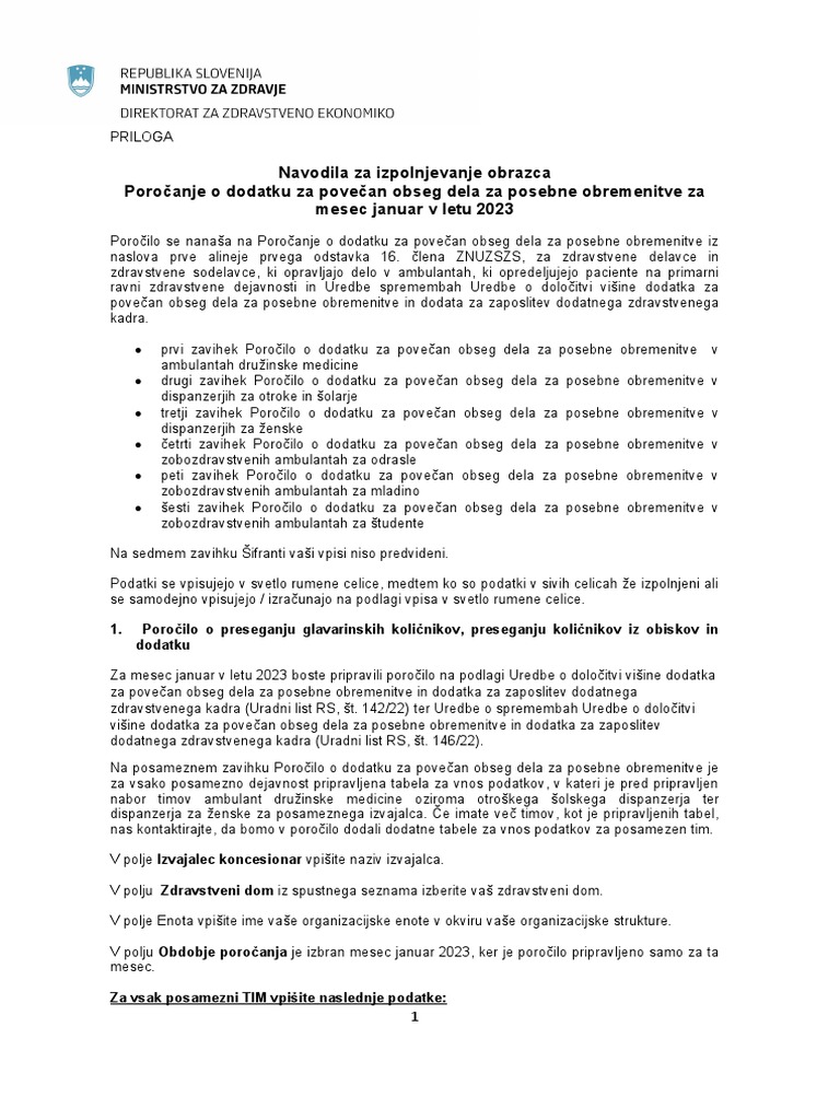 Priloga - Navodila Za Izpolnjevanje Obrazca Poročilo o POD - PO VER6 | PDF