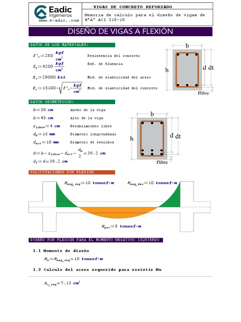 Diseño de Vigas A Flexion | Descargar gratis PDF | Concreto reforzado | Viga (Estructura)