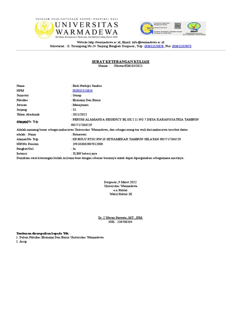 Surat Keterangan Kuliah Pdf