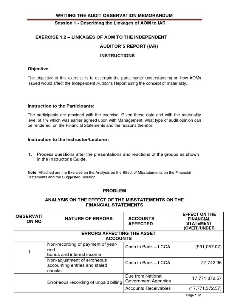 AOM Impact on Auditor's Report Analysis | PDF | Debits And Credits ...