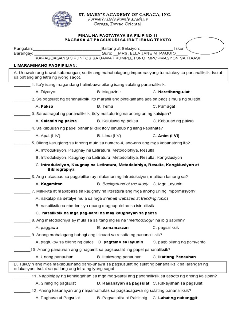 1 Pagbasa at Pagsusuri 4TH Quarter | PDF