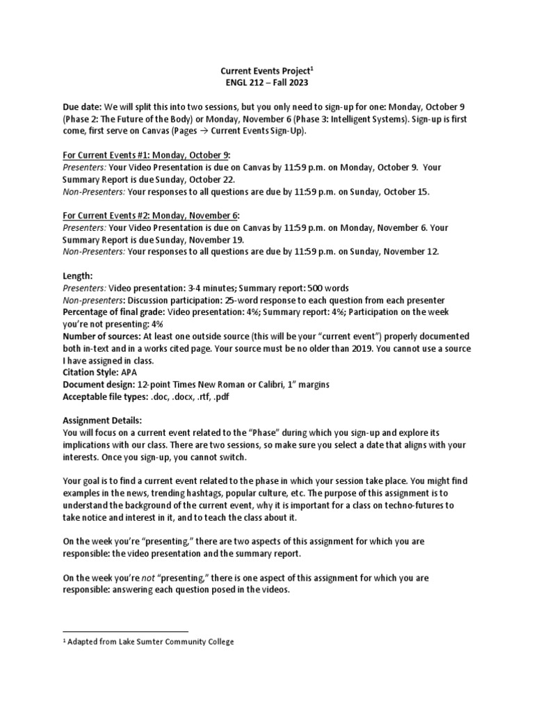 212 F23 Current Events Project | PDF | Conversation | Question