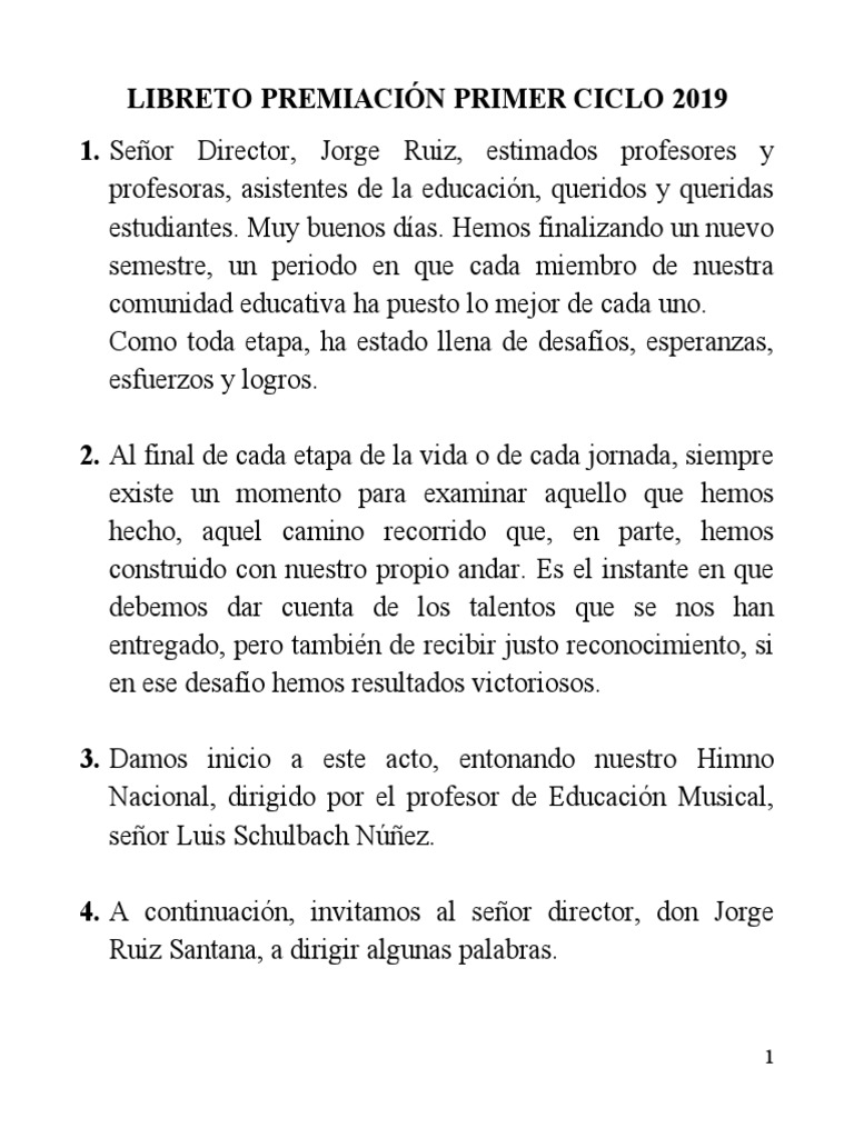 Libreto Premiacion 2019 Básica 1 Ciclo | PDF | Cognición | Enseñando