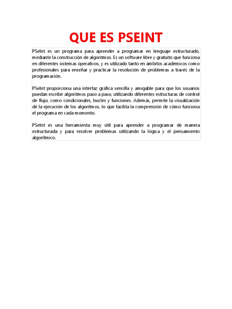 PSeInt: Introducción y Funcionalidades | PDF | Lenguaje de programación ...