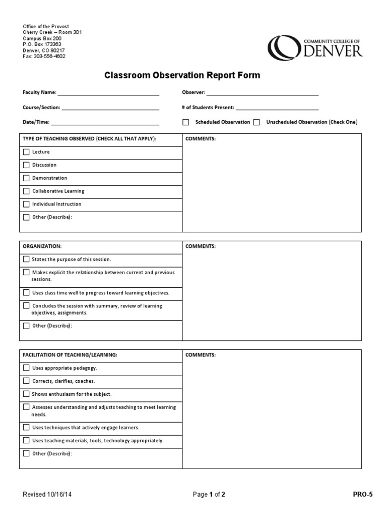 Classroom Observation Report Template | PDF | Learning | Pedagogy