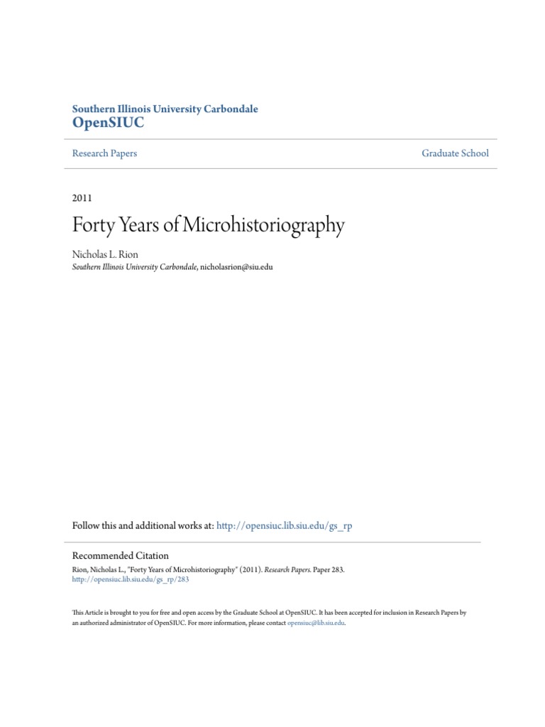 Microhistoriography: A 40-Year Review | PDF | Historiography | Anthropology