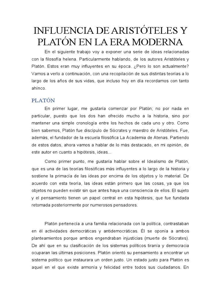 Influencia de Platón y Aristóteles hoy | PDF | Platón | Aristóteles