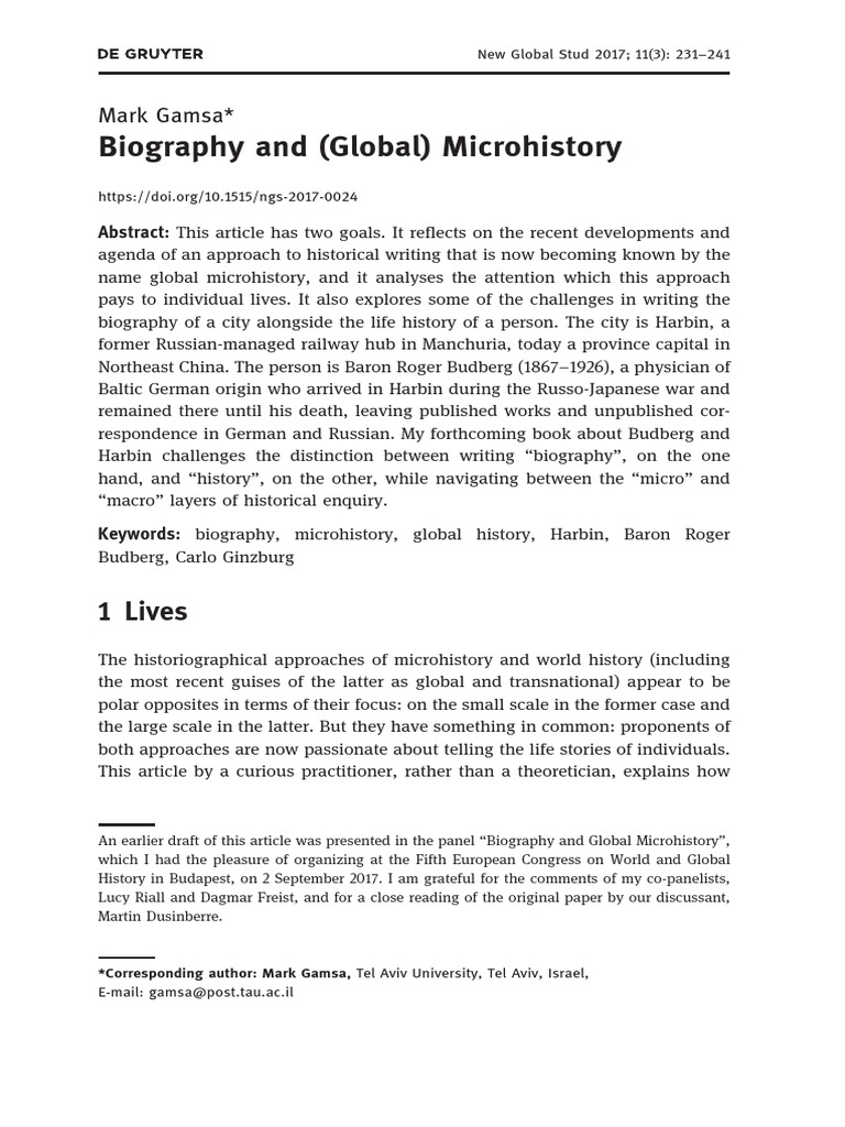 Mark Gamsa, Biography and (Global) Microhistory | PDF | Virginia Woolf ...