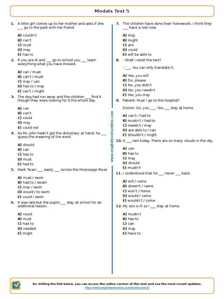 English Modals Practice Test | PDF