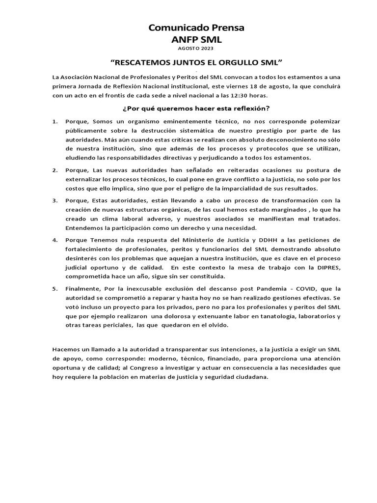 Comunicado Profesionales SML | PDF